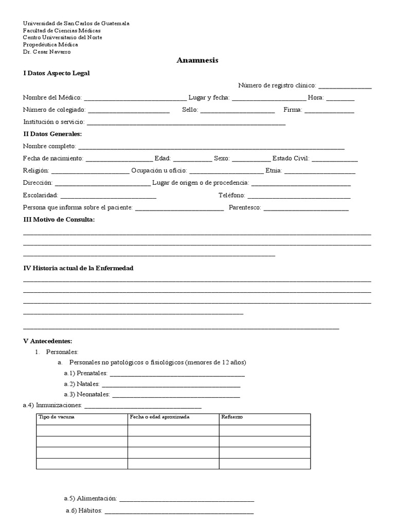 Formato de Anamnesis | PDF | Enfermedades y trastornos | Ciencias de la ...