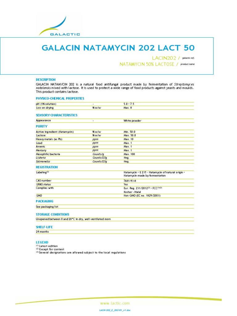 NATAMICINA - FICHA TECNICA - GALACTIC (1) | PDF | Chemical Substances ...