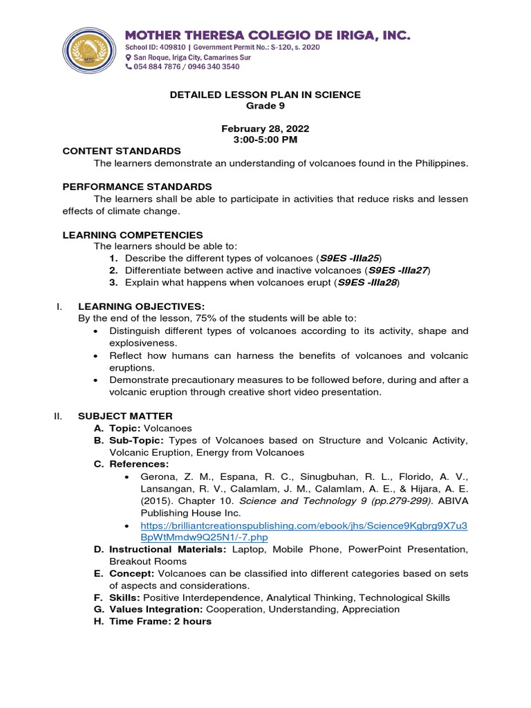 Volcanoes Lesson Plan | PDF | Volcano | Types Of Volcanic Eruptions