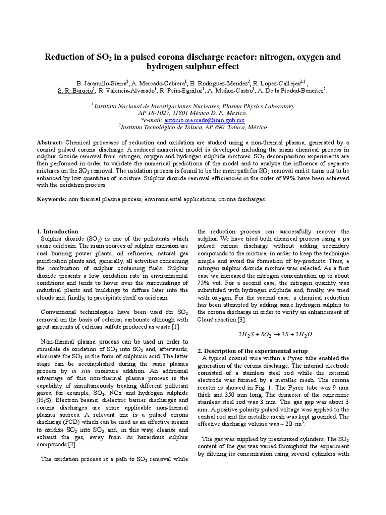 NP Coaxial Pulsed Corona Discharge | PDF | Sulfur Dioxide | Sulfur