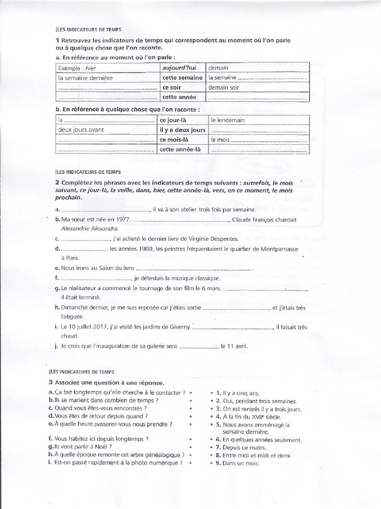 Exercice Les Indicateurs Temporels | PDF