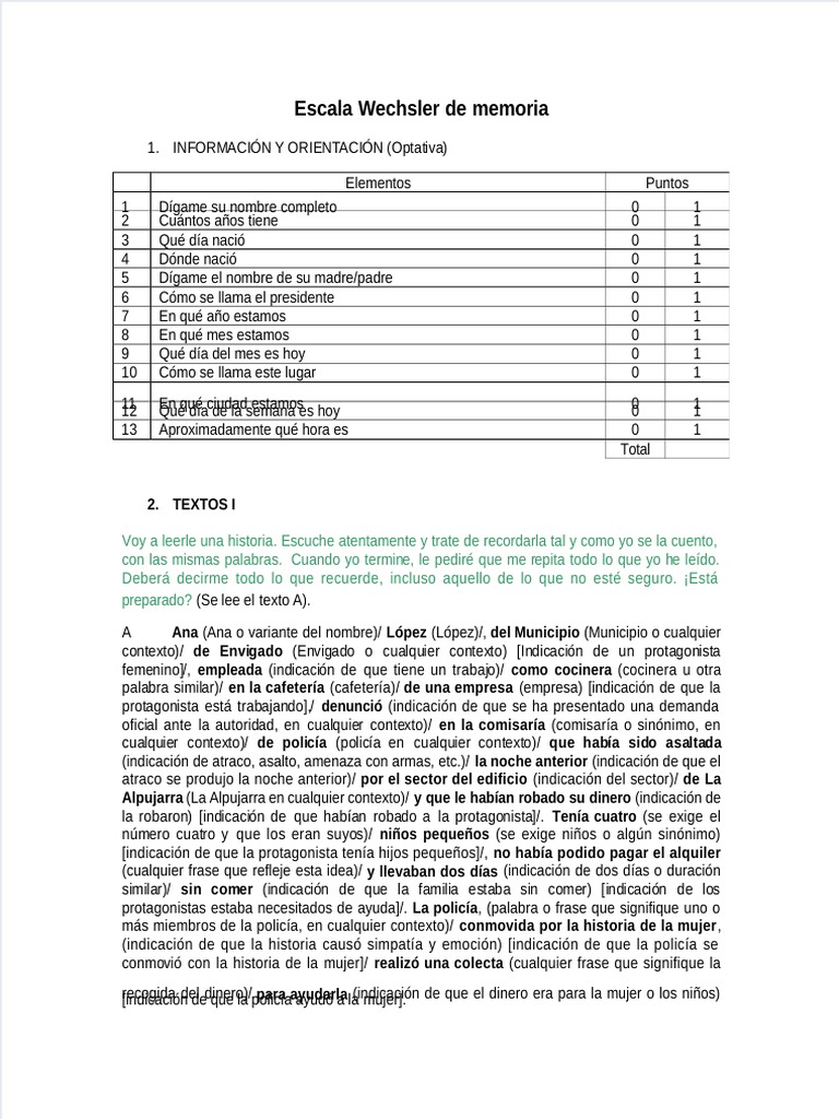 Escala Wechsler de Memoria | PDF