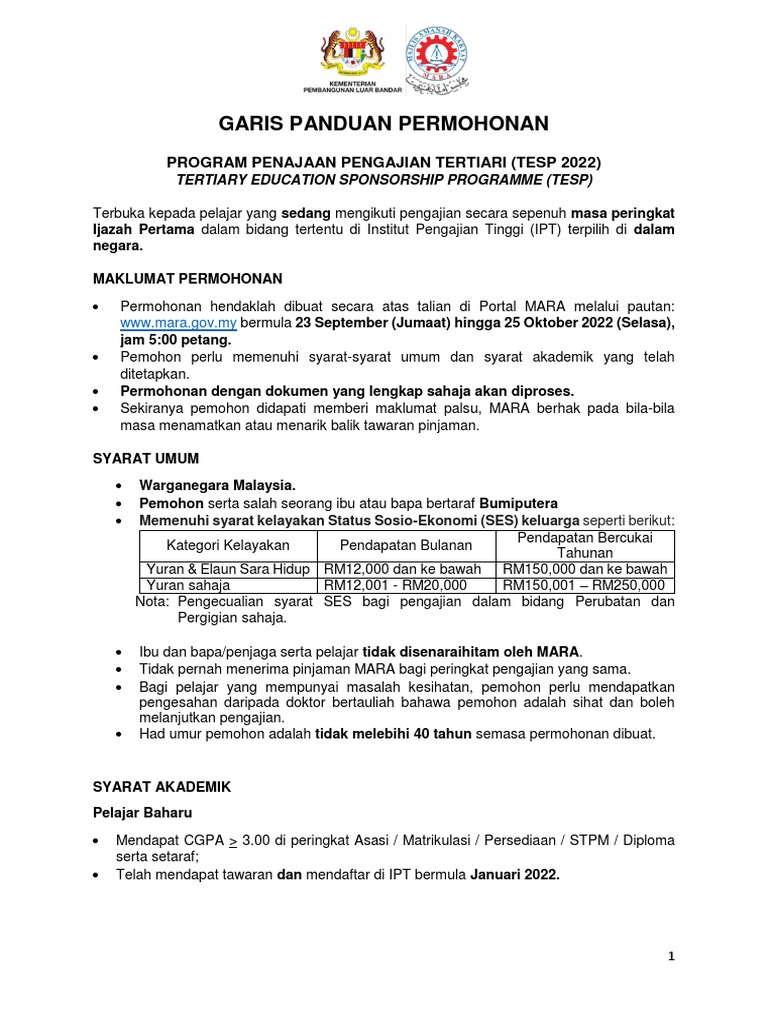 Garis Panduan Tesp Sep 2022 | PDF