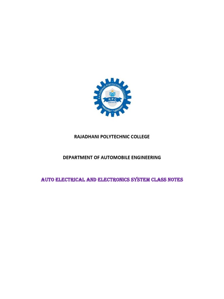 Auto Electrical & Electronics Class Notes | PDF | Ignition System ...