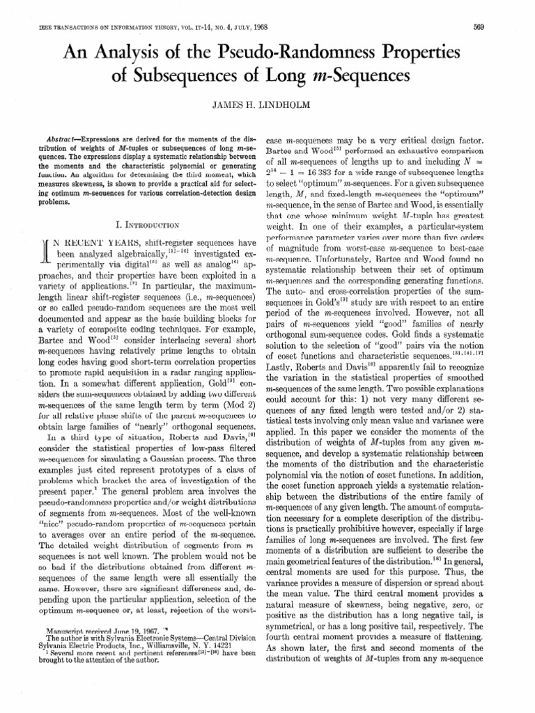 Pseudo-Randomness Properties | PDF