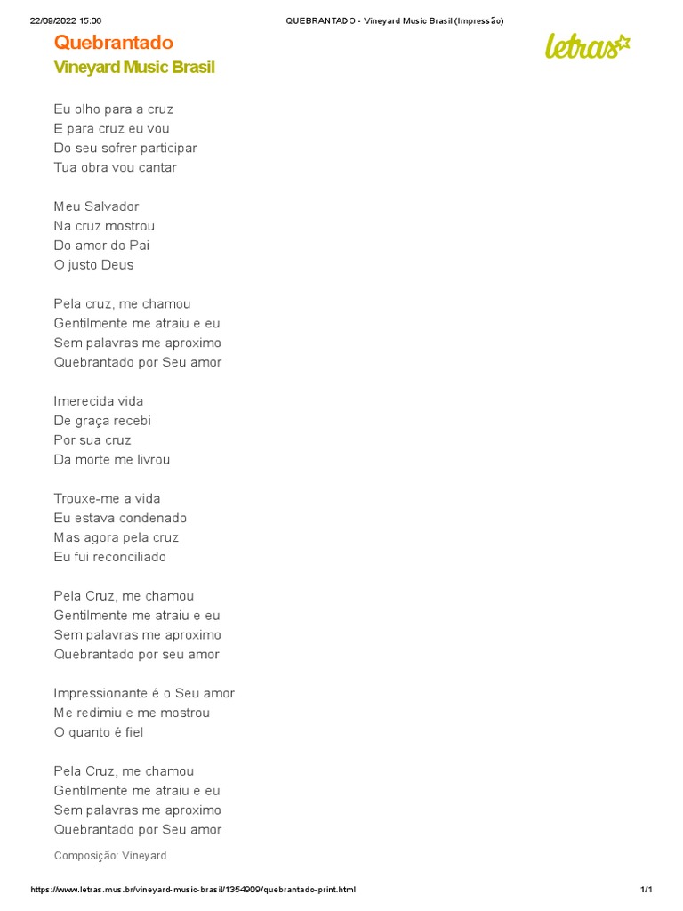 Letra do Hino Quebrantado - Vineyard | PDF | Poesia