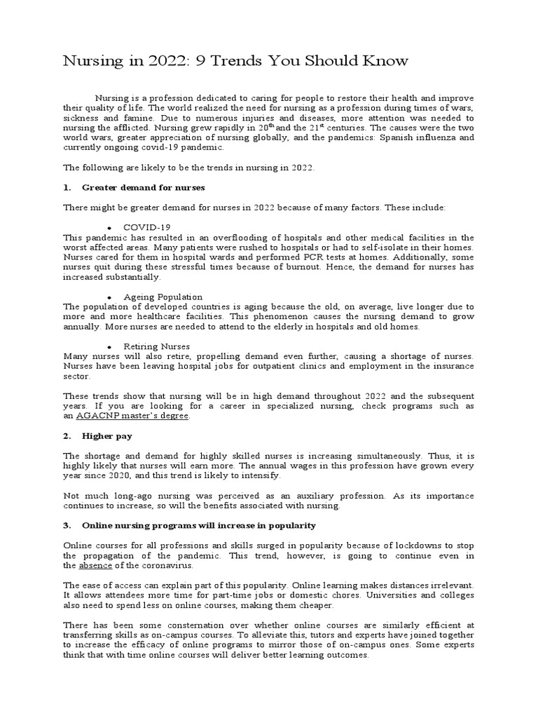 Current Nursing Trends | PDF | Nursing | Hospital