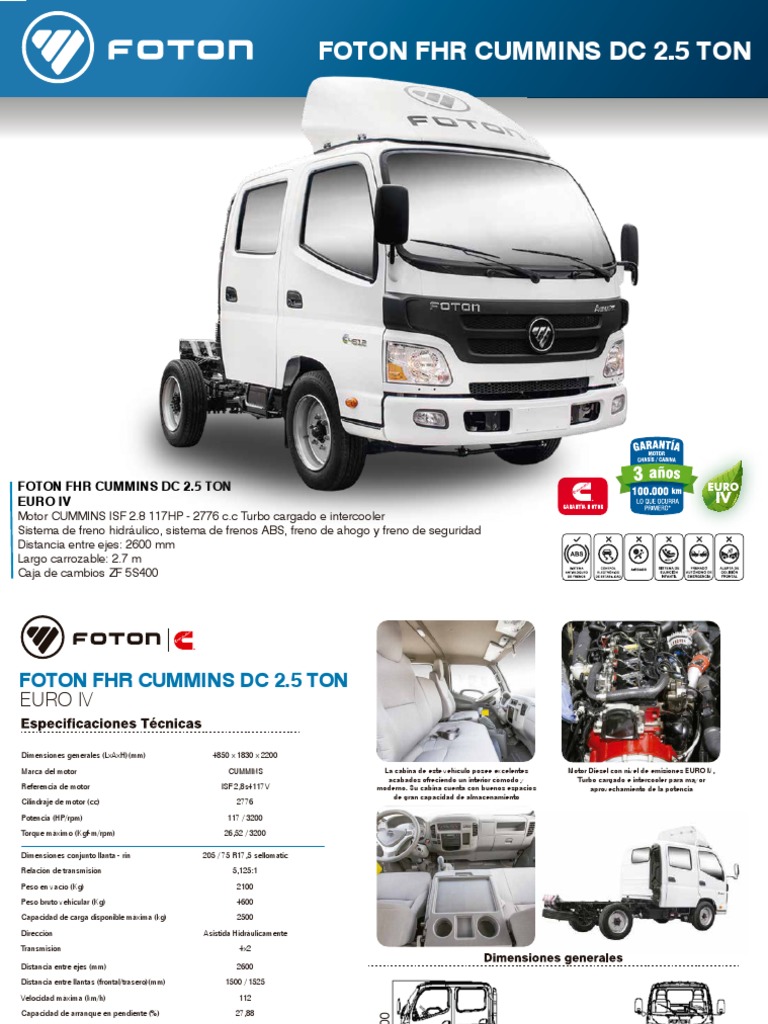 Ficha Tecnica Camion FOTON FHR DC 2,5 TON 21,06,2022 | PDF | Camión | Carros deportivos