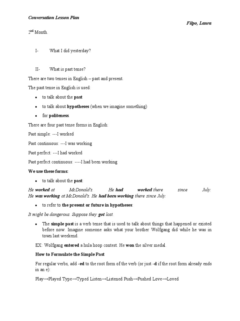 2nd Month Conversation Plan | PDF | Grammatical Tense | Linguistics