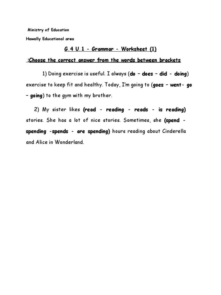 G.4 U.1 - Grammar - Worksheet 1 | PDF