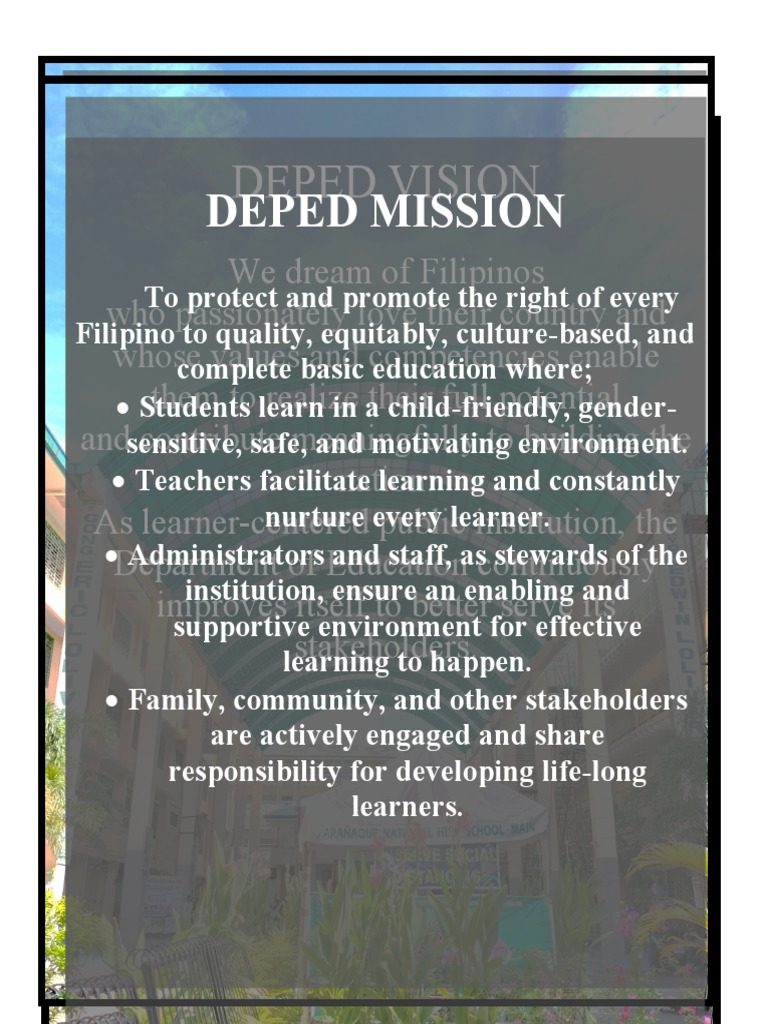 Deped Mission Vission | PDF | Education Theory | Cognitive Science