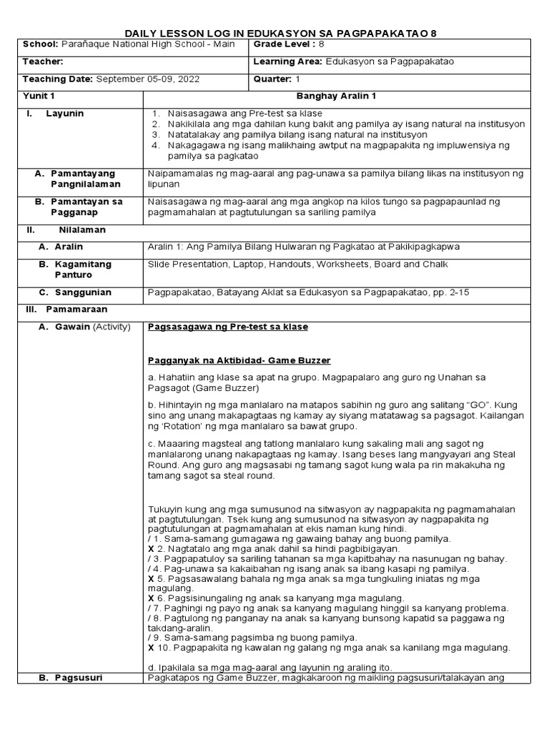 ESP8 DLP - Q1 W1 D1nD2 | PDF