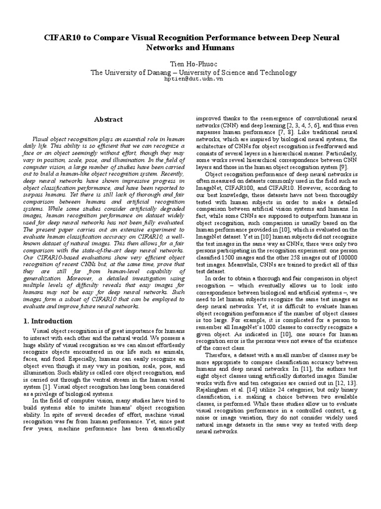 CIFAR10 To Compare Visual Recognition Performance Between Deep Neural Networks and Humans | PDF ...