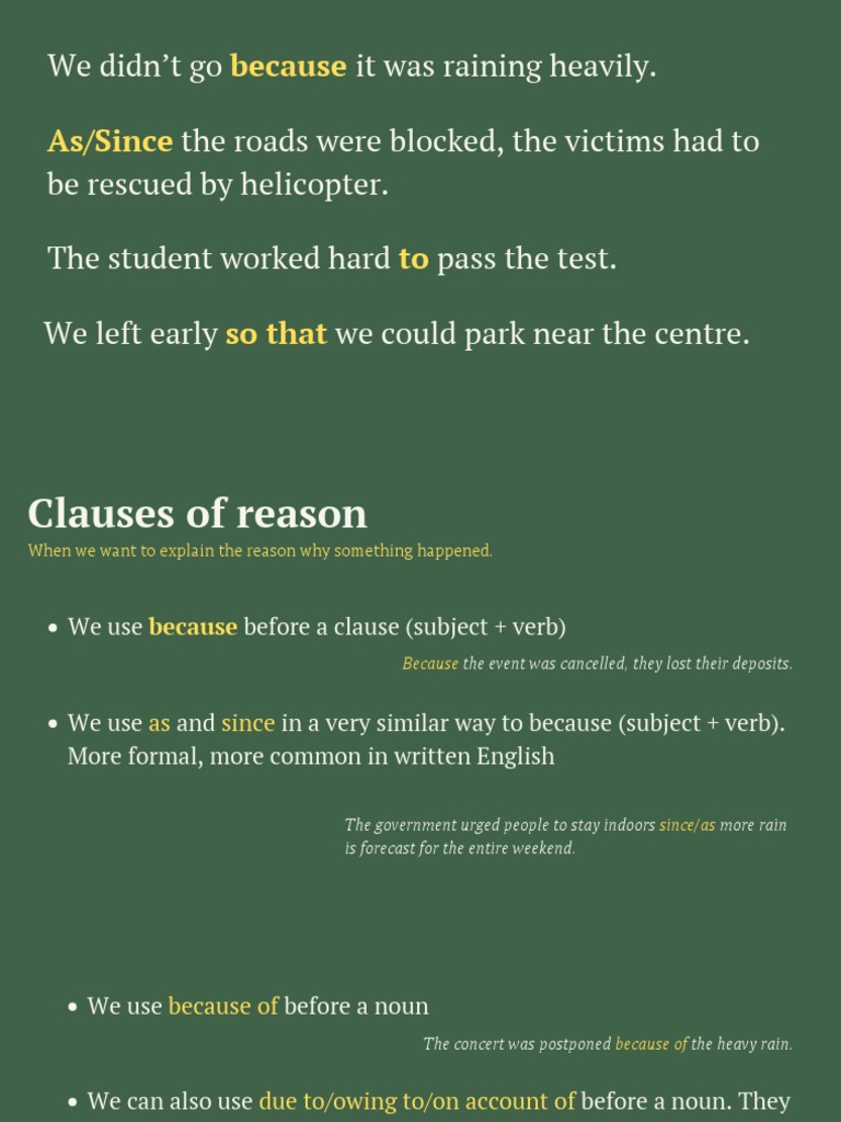 clauses purpose and reason b2 | PDF