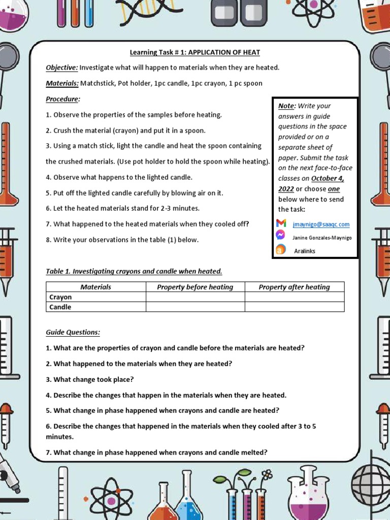 SCIENCE 5 Q1 M1 Learning Task 1 - APPLICATION OF HEAT | PDF | Candle ...