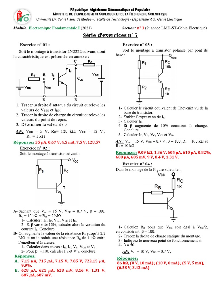 Serie de TD 5 | PDF | Électrotechnique | Électricité