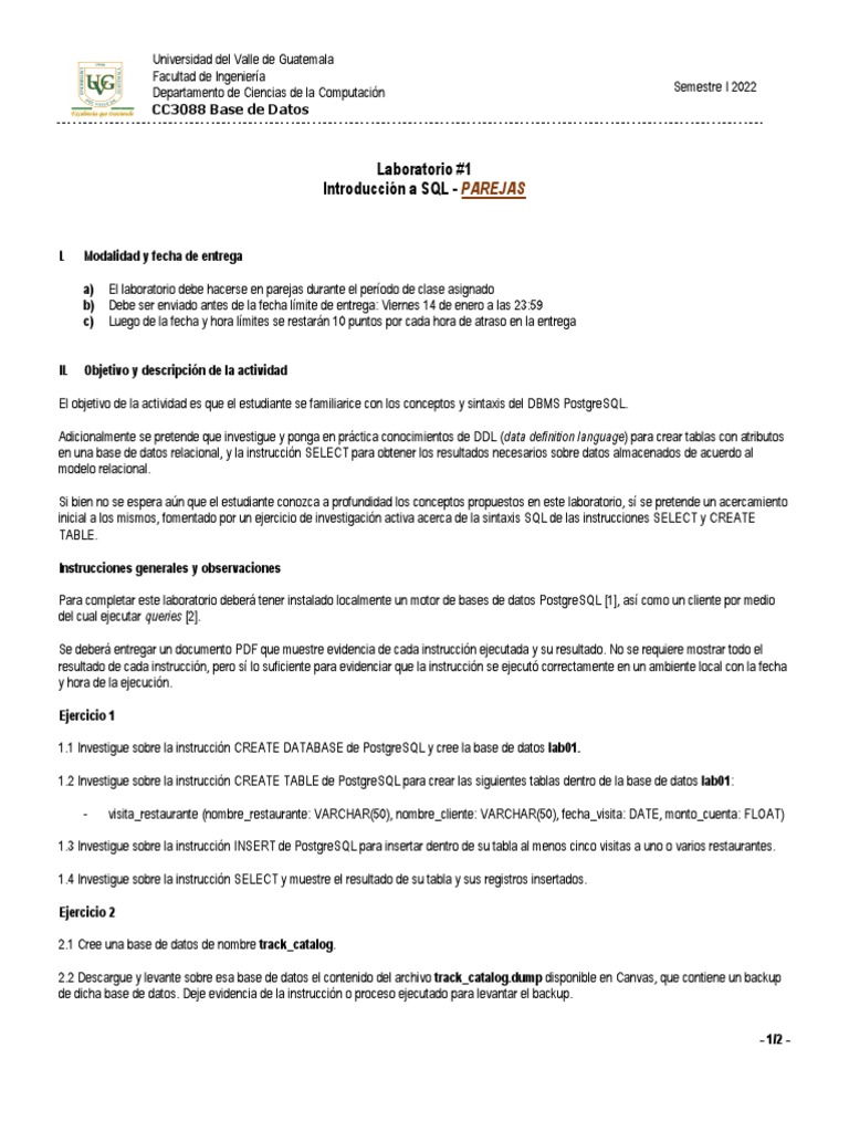Lab 01 - Introducción A SQL | PDF | SQL | Bases de datos