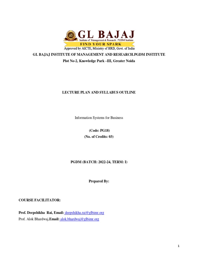 Lecture Plan ISB | PDF | Information System | Information