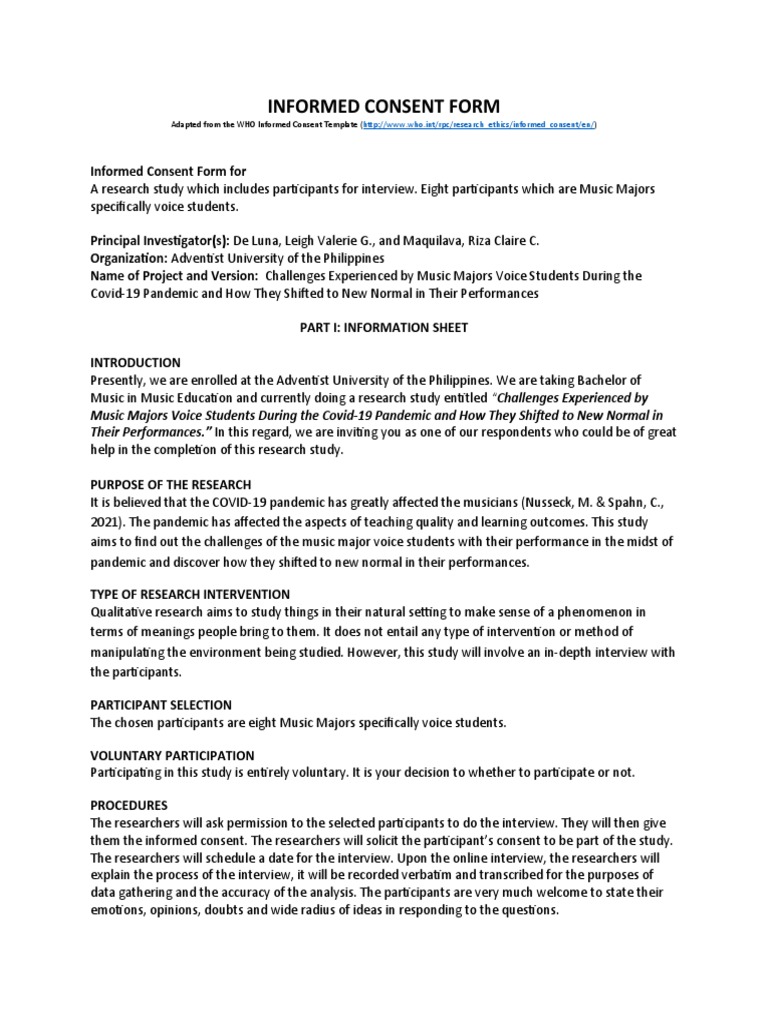 Informed Consent for Music Study | PDF | Informed Consent | Cognitive ...