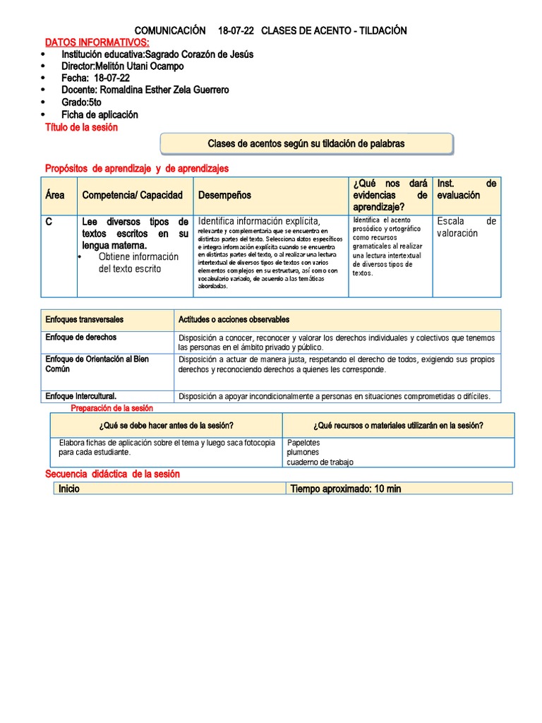 Clases de Acento y Tildación en 5to | PDF | Aprendizaje | Perú