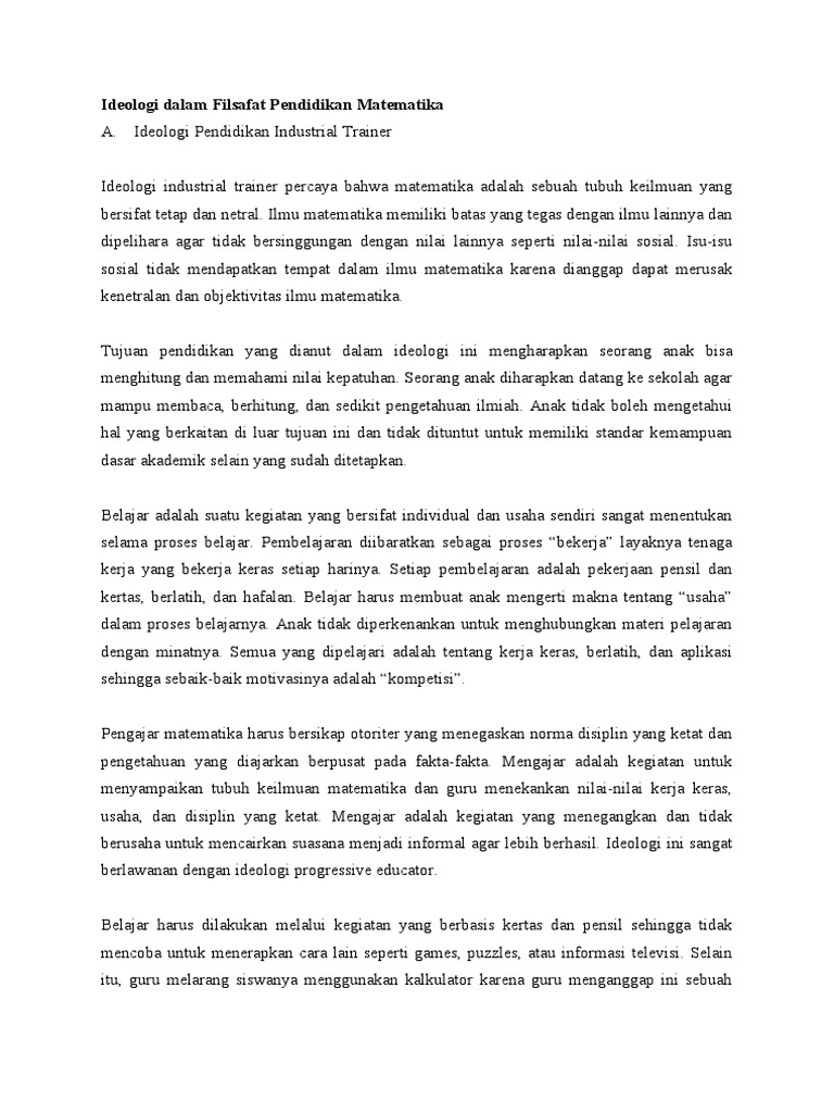 Ideologi Dalam Filsafat Pendidikan Matematika | PDF