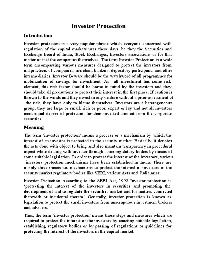 Investor Protection Measures in India | PDF | Investing | Investor