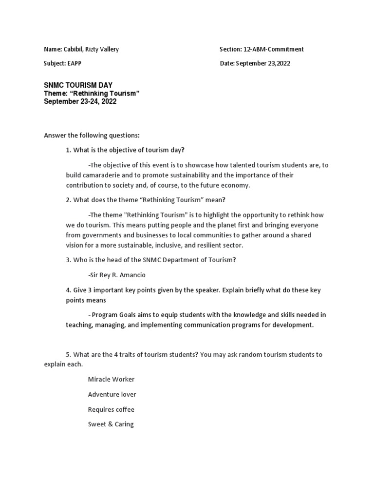 Reaction Paper - Tourism Day | PDF | Tourism | Sustainability