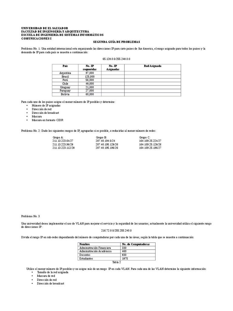 Guia Ejercicios 2 | PDF | Dirección IP | Enrutador (Computación)