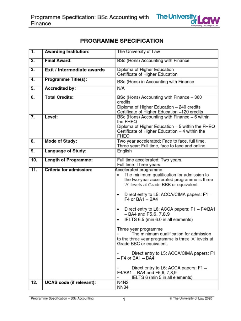 PDF - Study - Programme Specification BSC Accounting With Finance | PDF ...