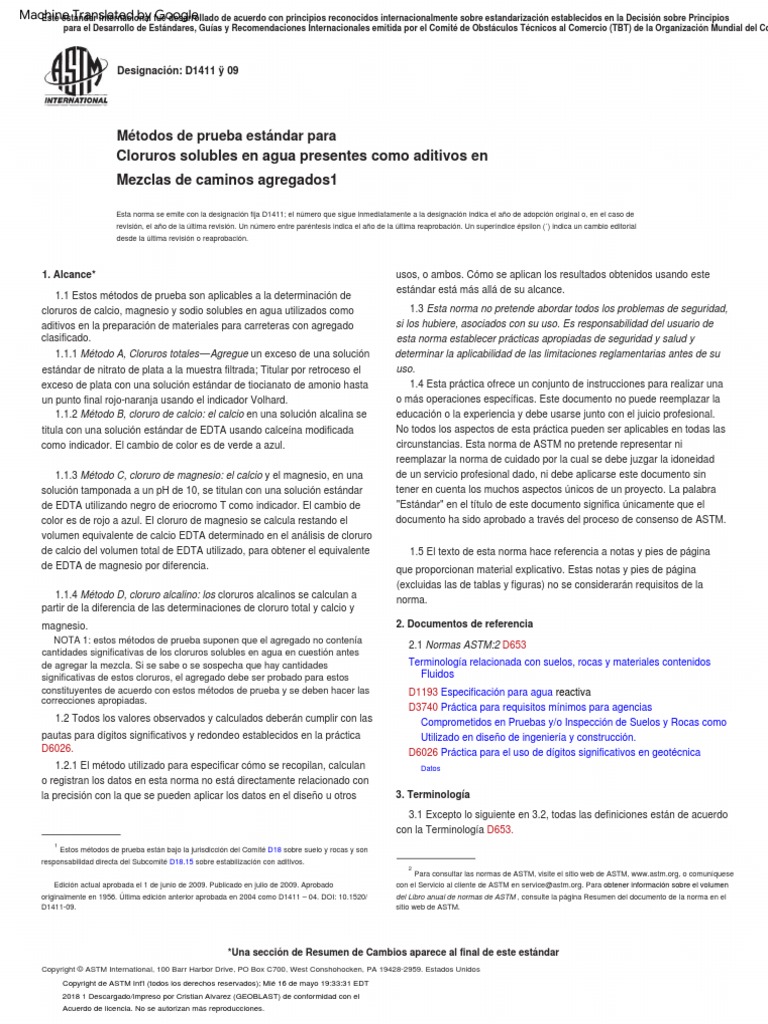 ASTM D1411-09 Métodos de Prueba Estándar para Cloruros Solubles en Agua ...