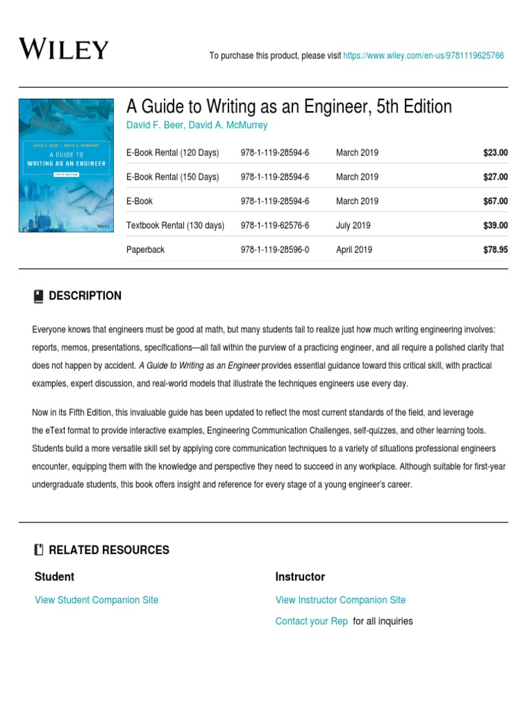 Wiley - A Guide To Writing As An Engineer, 5th Edition - 978-1-119-62576-6 | PDF | Communication ...