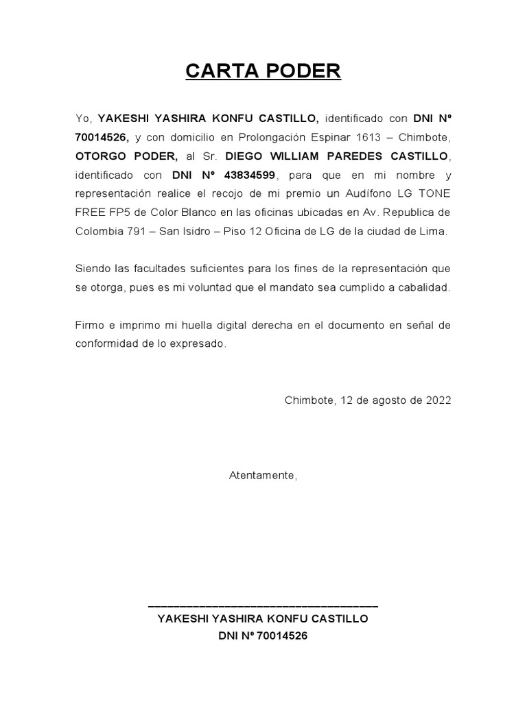 Carta Poder Simplee | PDF | Autenticación | America latina