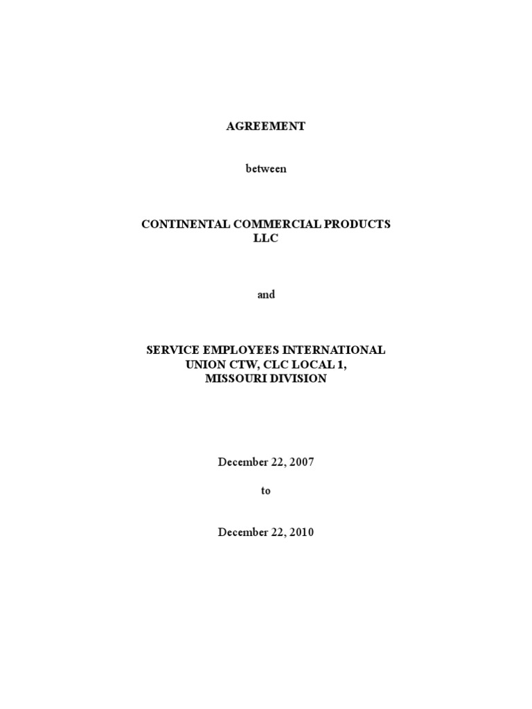 Union contract agreement between Continental Commercial Products and ...