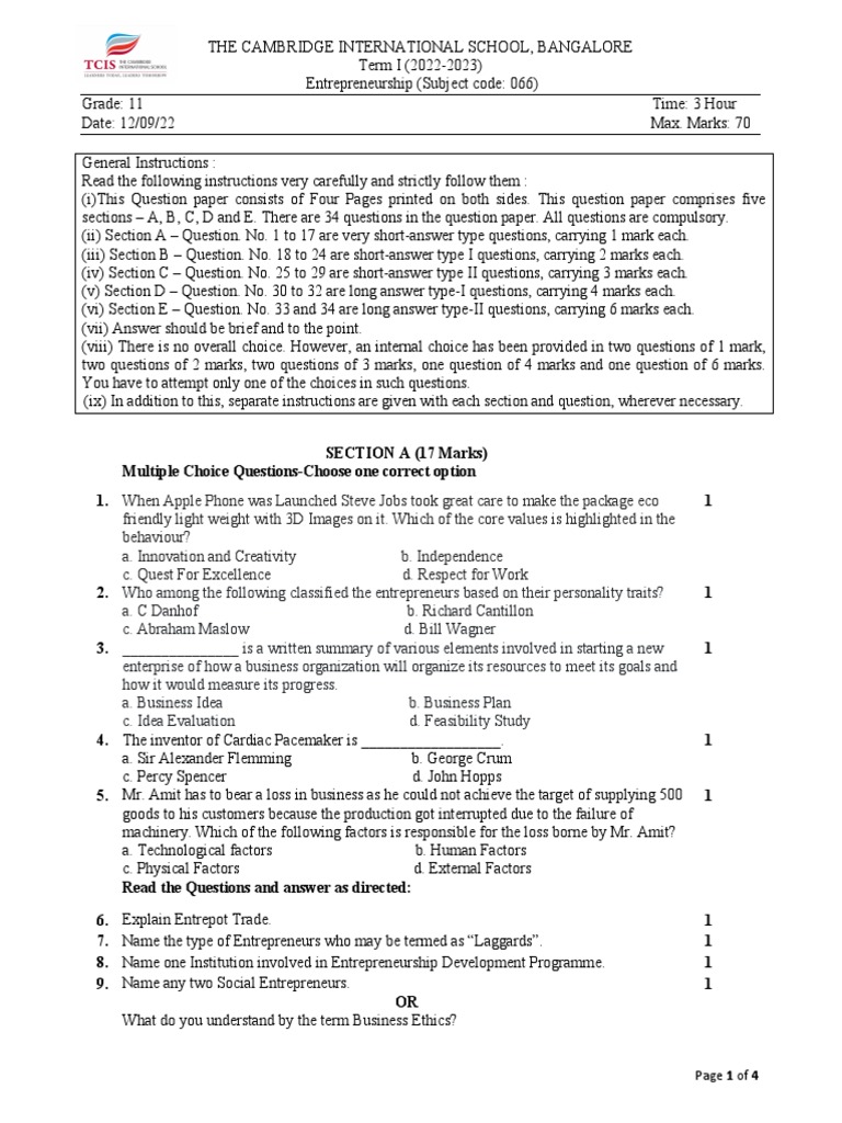 Grade 11 Entreprenuership Term 1 Paper | PDF | Entrepreneurship | Economies