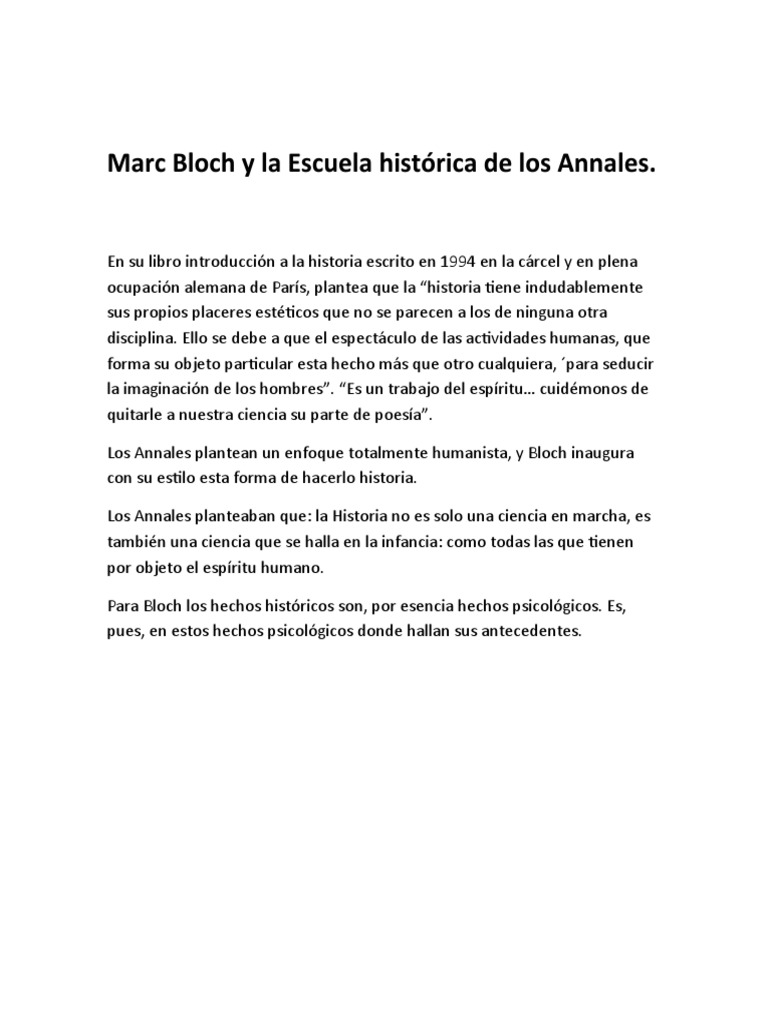 Marc Bloch y La Escuela Histórica de Los Annales | PDF
