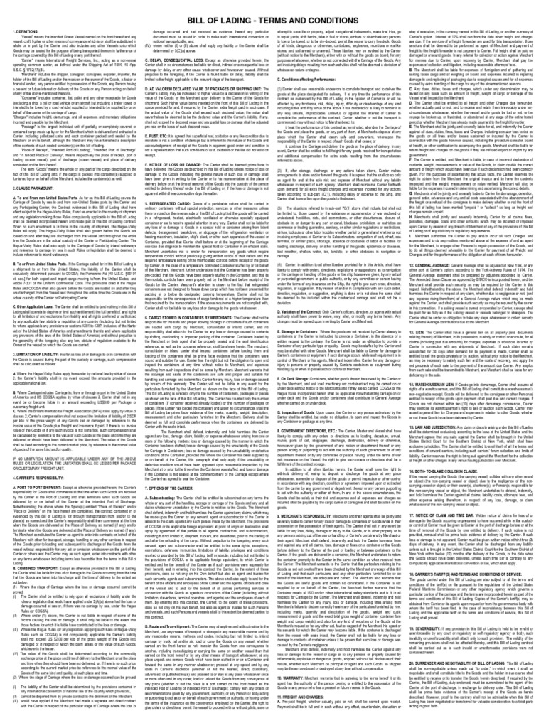 Ocean BL Terms and Conditions | PDF | Bill Of Lading | Cargo