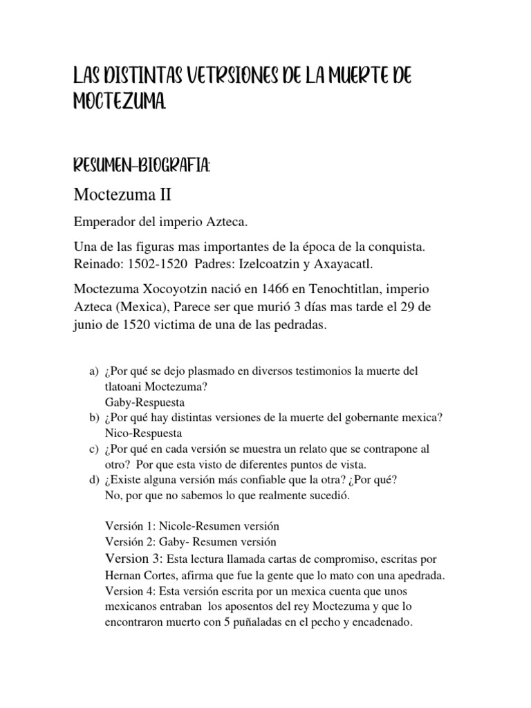 Las Distintas Versiones de La Muerte de Moctezuma | PDF | Historia