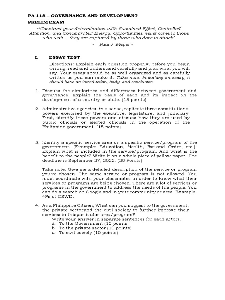 Pa 118 Prelim Essay Exam | PDF | Business