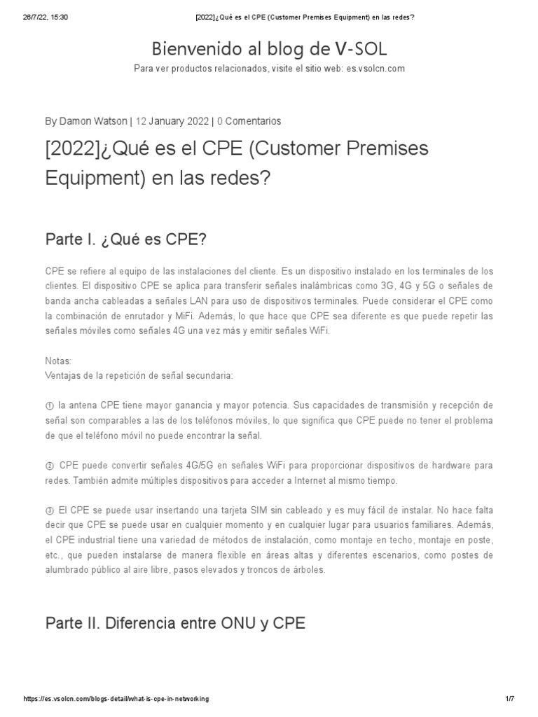 (2022) ¿Qué Es El CPE (Customer Premises Equipment) en Las Redes | PDF ...