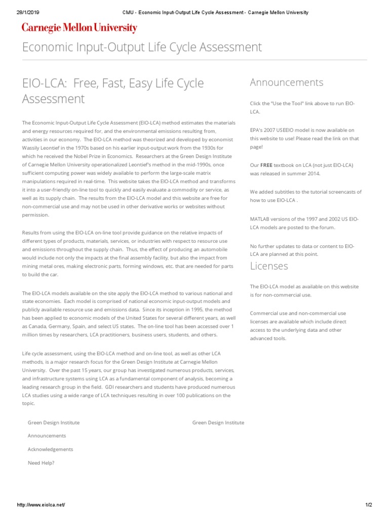 Cmu - Eio - Lca | PDF | Life Cycle Assessment | Input–Output Model