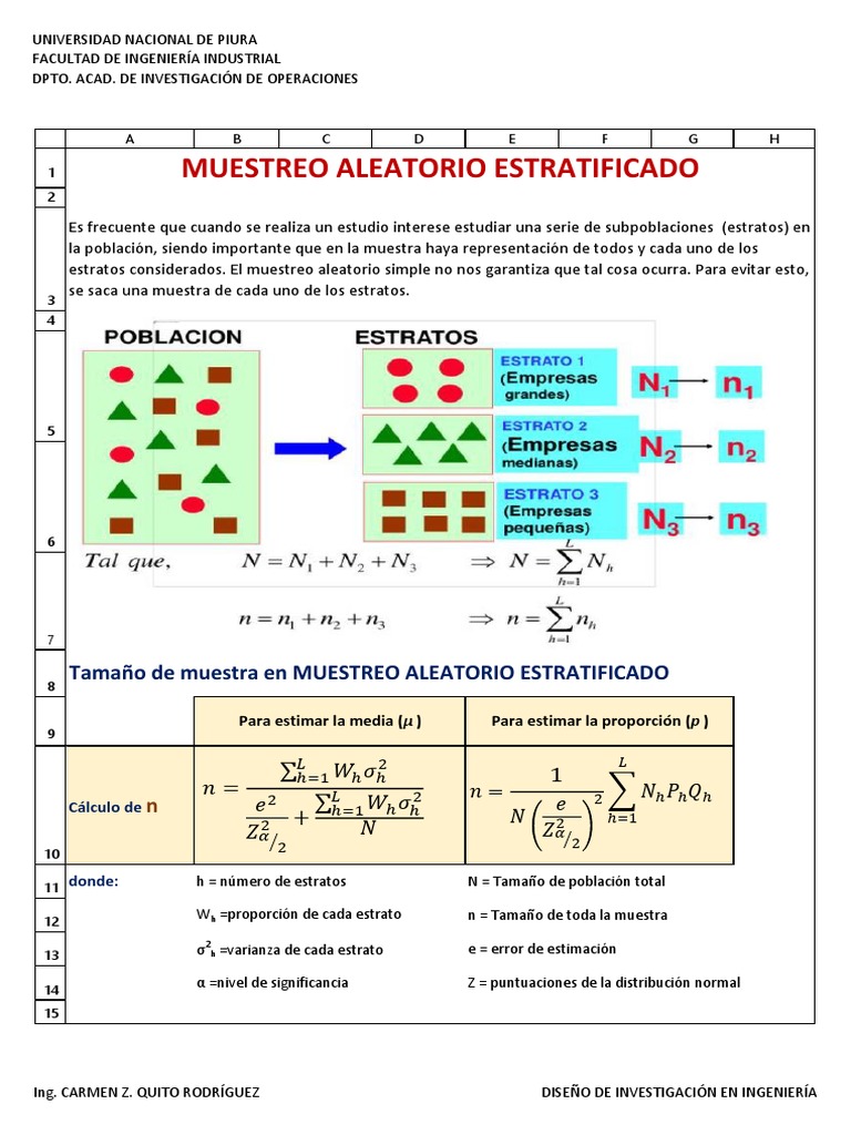 MUESTREO ESTRATIFICADO - Tamaño de Muestra Por Afijación 2021-2 | PDF ...