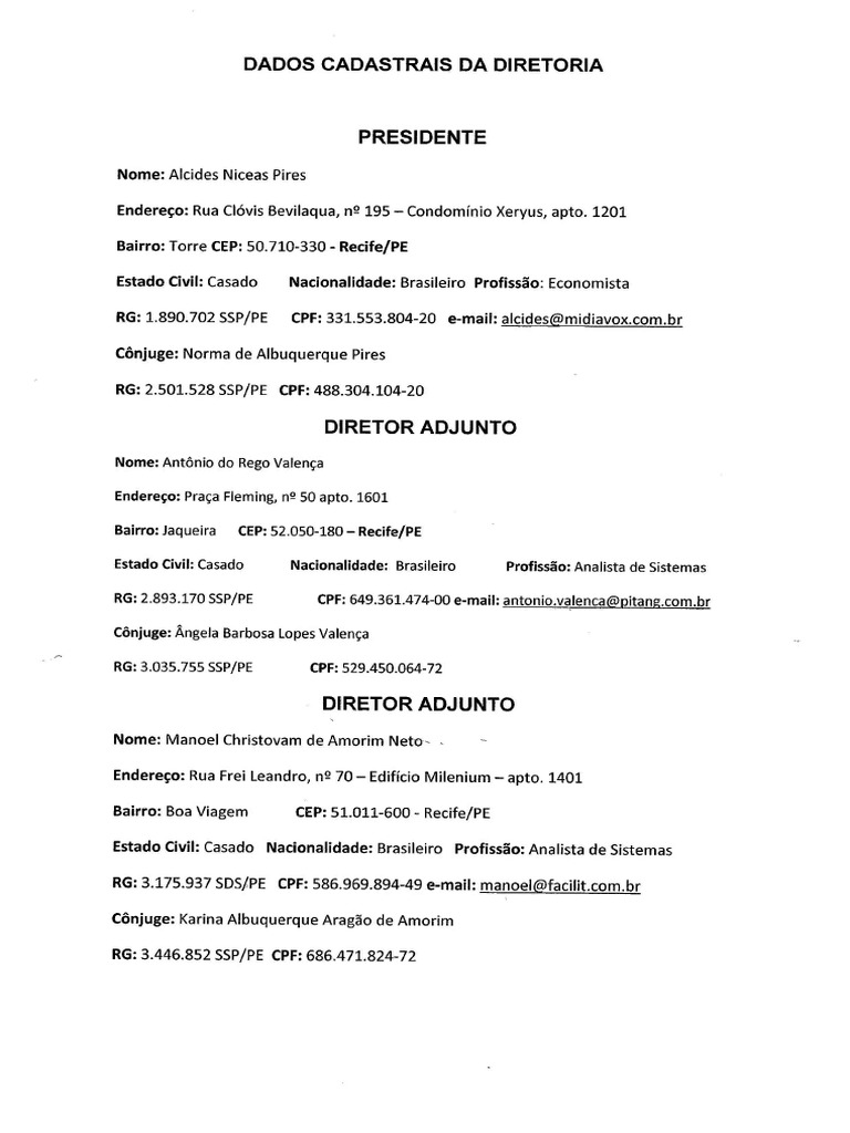 Relação Nominal Dos Dirigentes | PDF Relação Nominal Dos Dirigentes | PDF