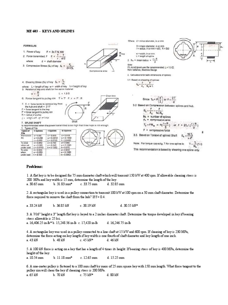Keys and Splines | PDF | Stress (Mechanics) | Classical Mechanics