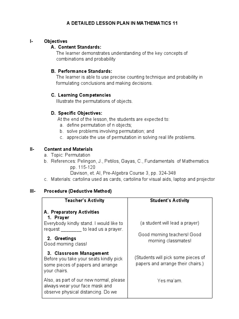 Final Demo Lesson Plan | Download Free PDF | Permutation | Lesson Plan