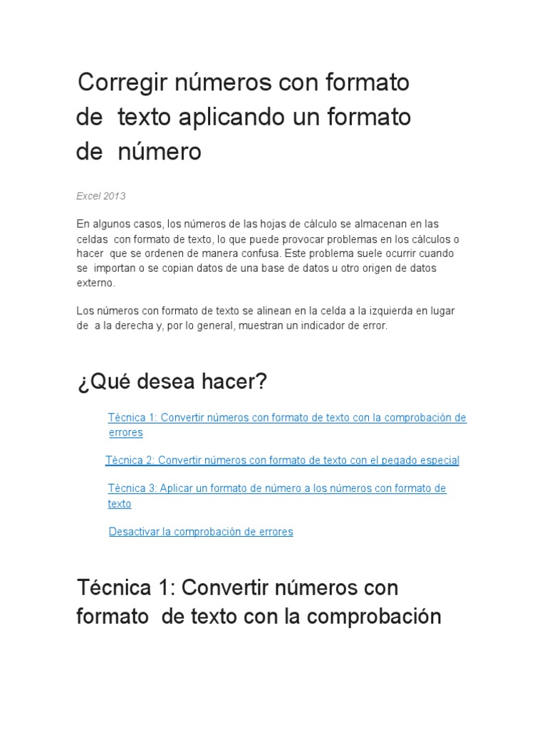 Corregir Números Con Formato de Texto Aplicando Un Formato de Número | PDF | Hoja de cálculo ...