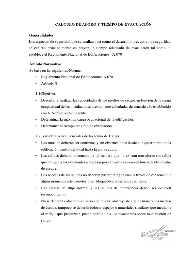 Calculo de Aforo y Tiempo de Evacuación | PDF