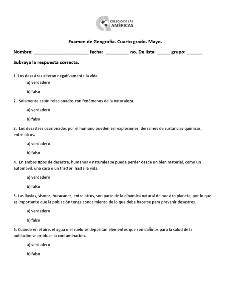 Examen de Geografia | PDF | Contaminación | Agua