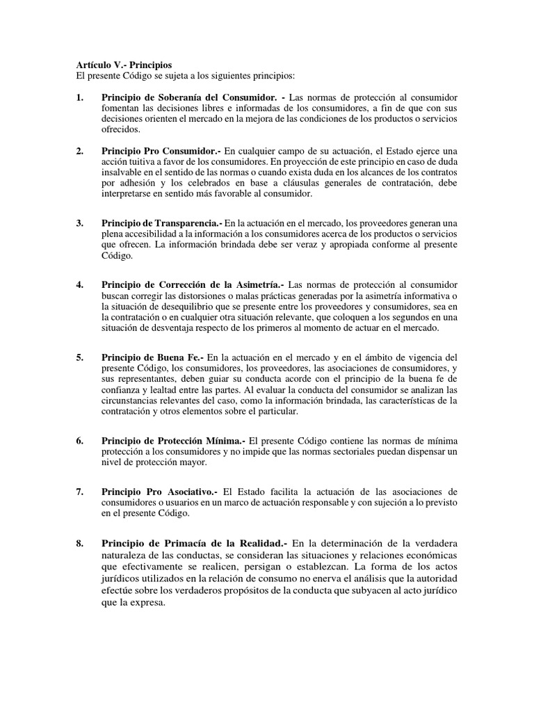 Principios de Protección Al Consumidor - Código de Protección y Defensa Del Consumidor | PDF ...