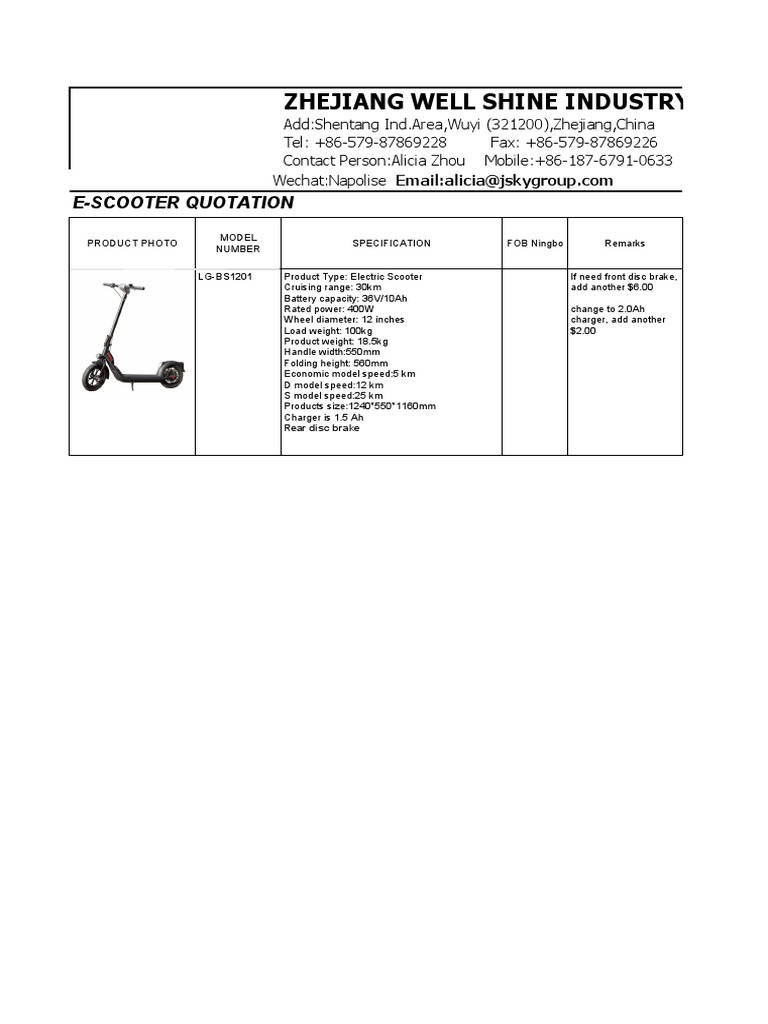 Lithium E-Scooter BS1201 From Jsky | PDF | Battery Charger | Wheeled Vehicles