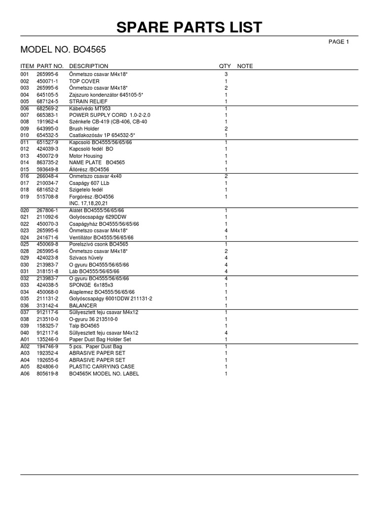 Bo4565 Robbantott Ábra | PDF